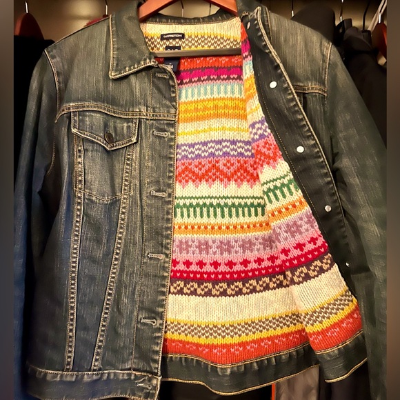 GAP | Jackets & Coats | Gap Vintage Denim Jacket With Colorful Cozy ...